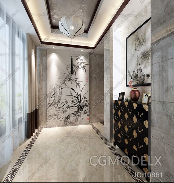 Chinese Simple Hallway 3D model [ID:10861]