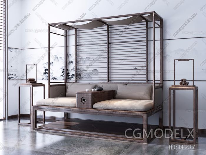 New Chinese Style Arhat Bed 3D model - 2-Seater | CGmodelX