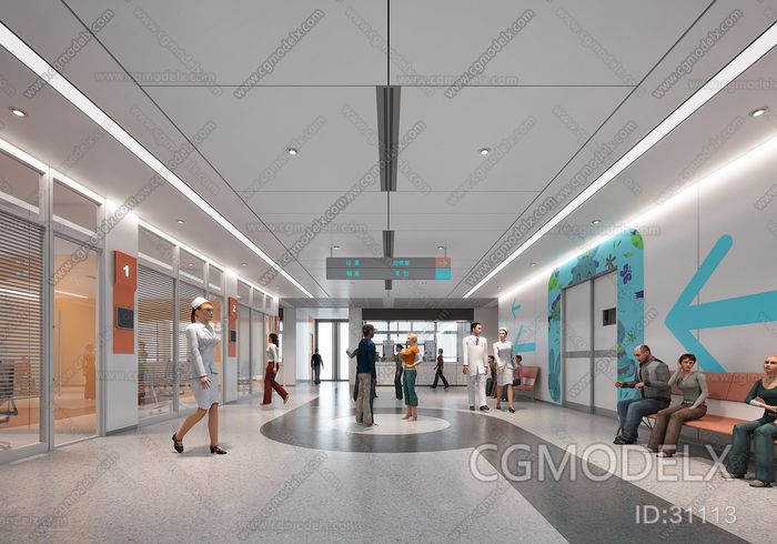 Modern Outpatient Hall 3D model - Hospital | CGmodelX