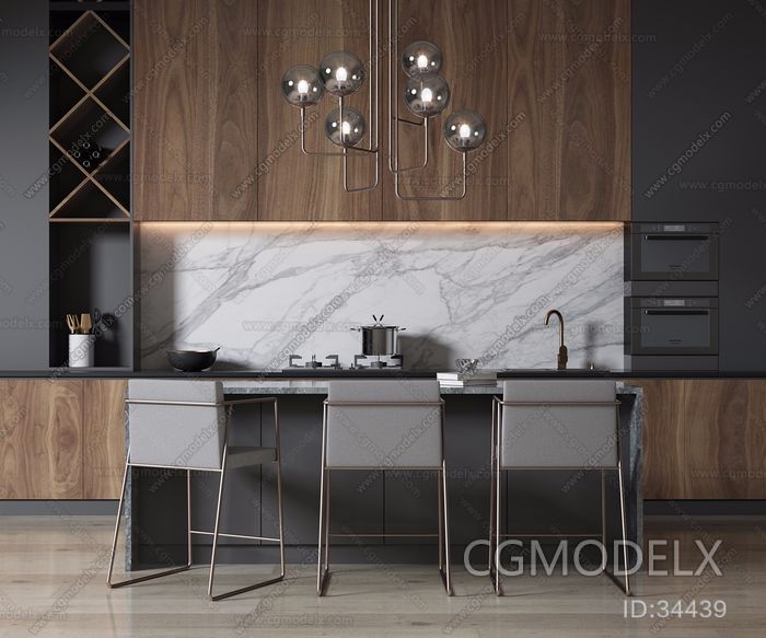 Modern Cabinet, Bar, Bar And Chair Combination 3D model - KITCHEN ...