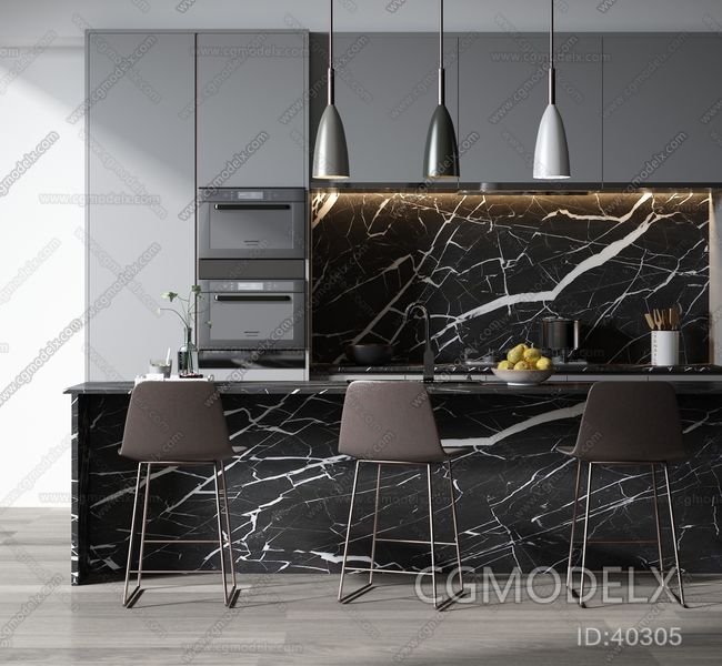 Modern Cabinet, Bar, Bar And Chair Combination 3D model - KITCHEN ...