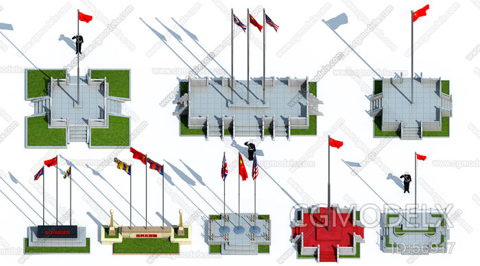 Modern School Flag Raising Platform Flagpole 3D Model - Public ...