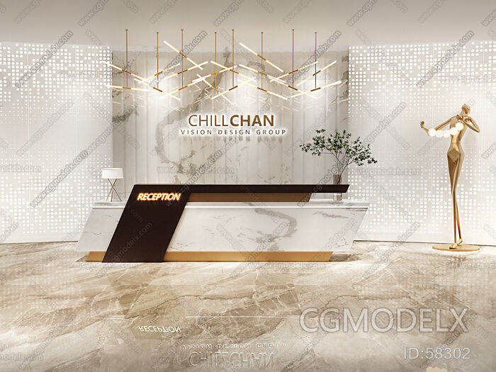 Modern Office Front Desk 3D Model - Reception | CGmodelX