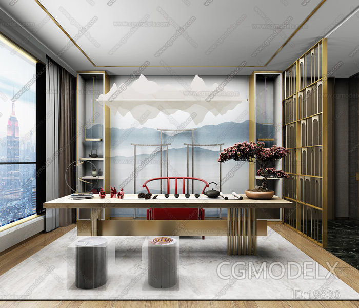 New Chinese Style Study Room 3D model - Study Room | CGmodelX