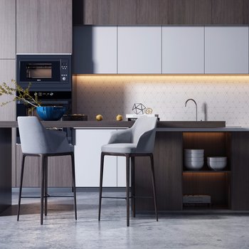 Modern Open Kitchen Bar Bar Chair Combination 3D model - KITCHEN ...