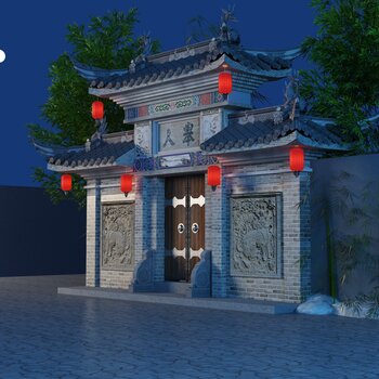 Chinese-style Courtyard Storefront - Generic Space | CGmodelX